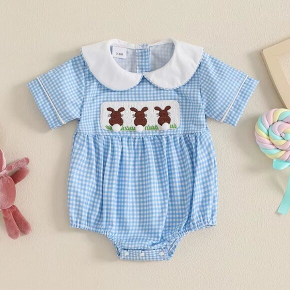 One Pieces | Easter Bunny Rabbit Embroidered Baby Boys Romper Jumpsuit ...